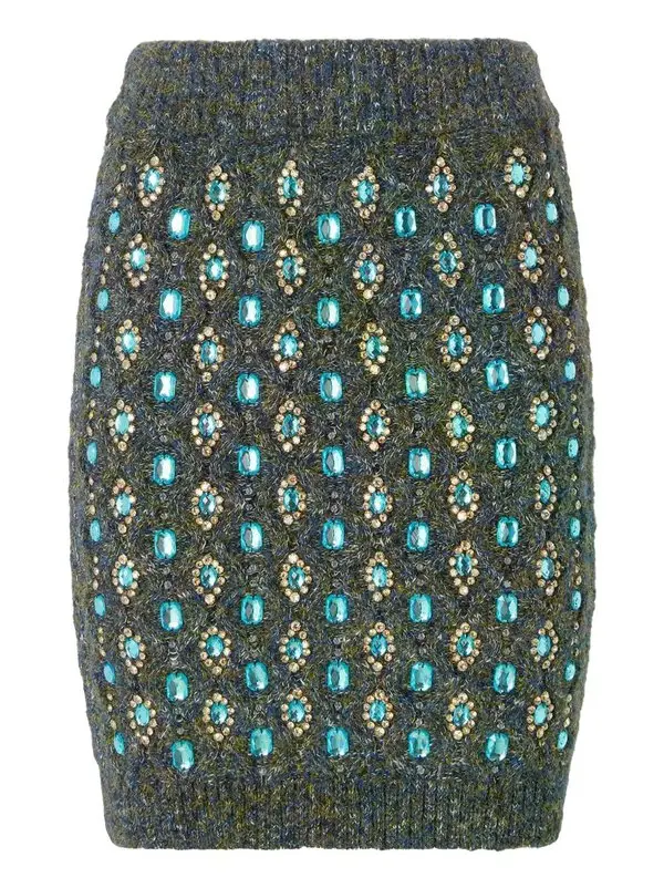 Pinko Cable-knit Embellished Mini Skirt - Green