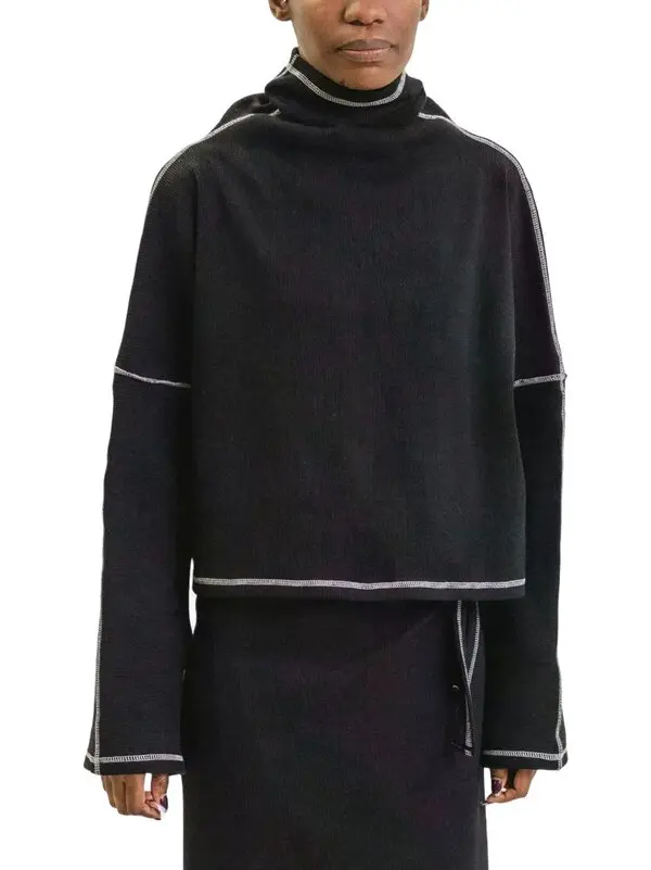 BASERANGE Contrast-stitch Turtleneck Top - Black