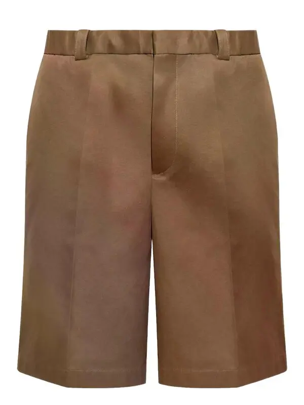 JIL SANDER Pleated Cotton Shorts - Brown