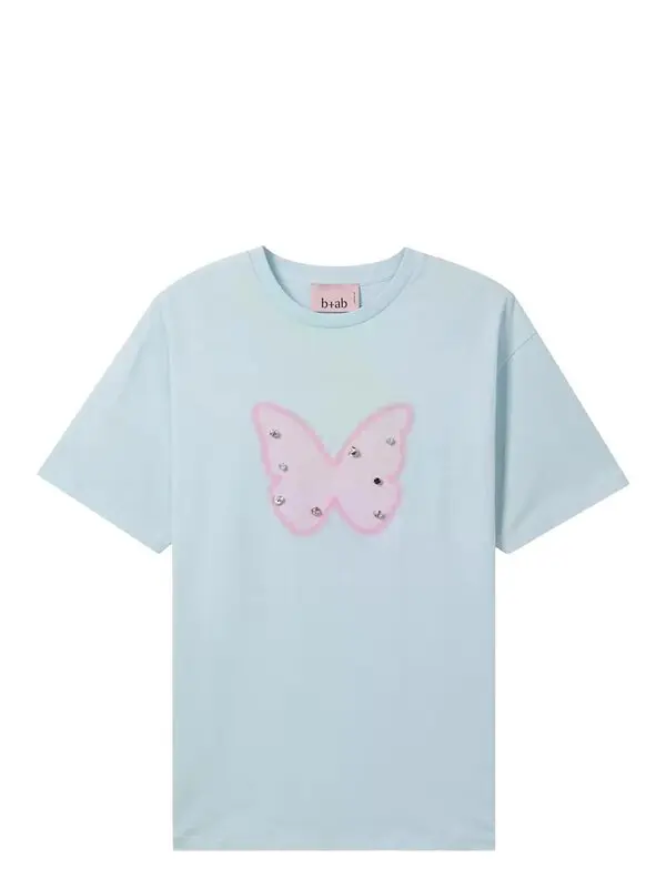 B+AB Embellished-butterfly Cotton T-shirt - Blue