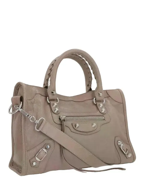 Balenciaga Le City Leather Studded Handbag - Neutrals