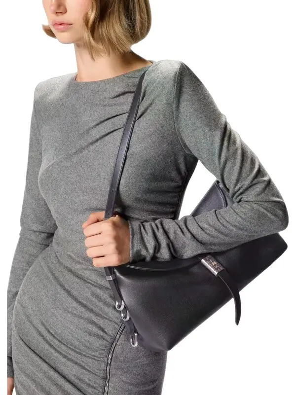 Pinko Medium Leather Saddle Shoulder Bag - Black