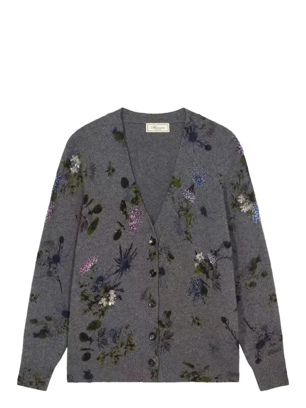Blumarine Floral-beaded Cardigan - Grey