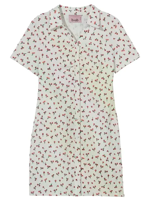 B+AB Cherry Print Mini Shirt Dress - White