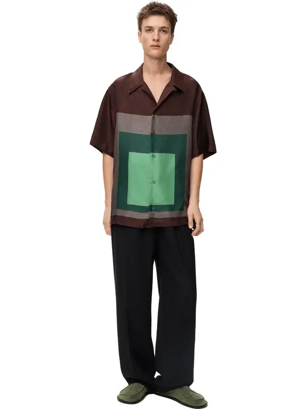 Loewe Short Sleeve Shirt In Silk - Brown/green/muticolor