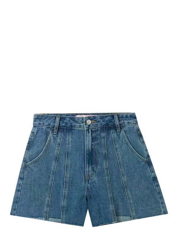 B+AB Contrast-stitching Denim Shorts - Blue