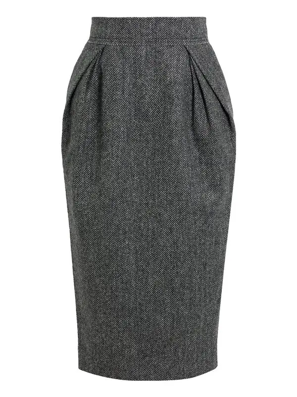 MAISON MARGIELA Herringbone Wool-tweed Midi Skirt - Charcoal