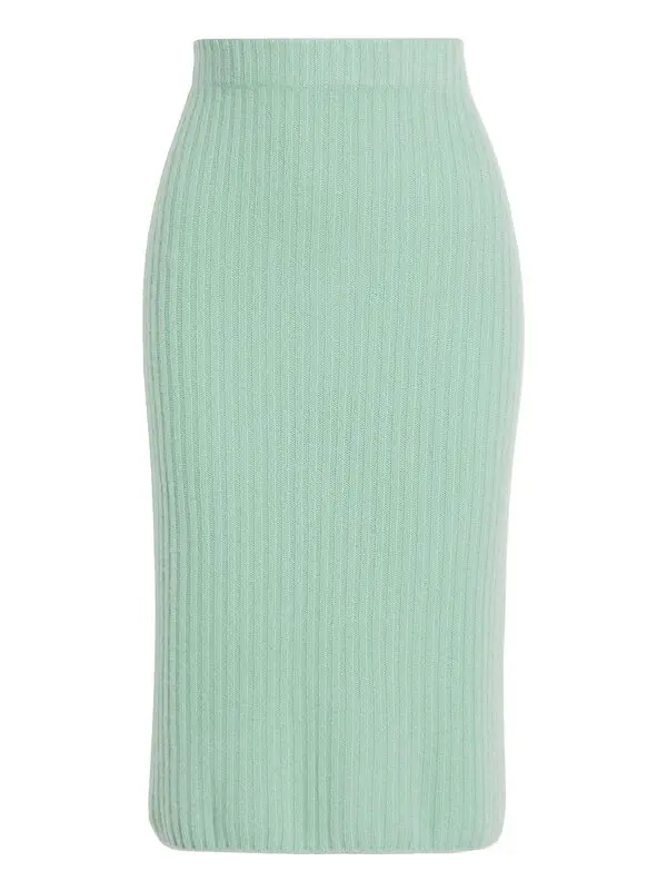 THE ELDER STATESMAN Ribbed Cashmere Midi Skirt - Mint