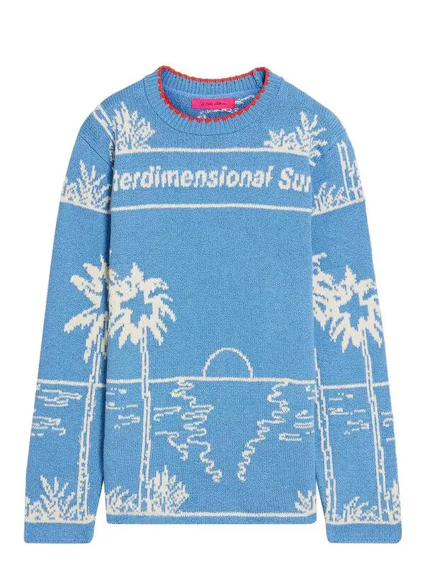 THE ELDER STATESMAN Nora Jacquard-knit Cotton Sweater - Light Blue