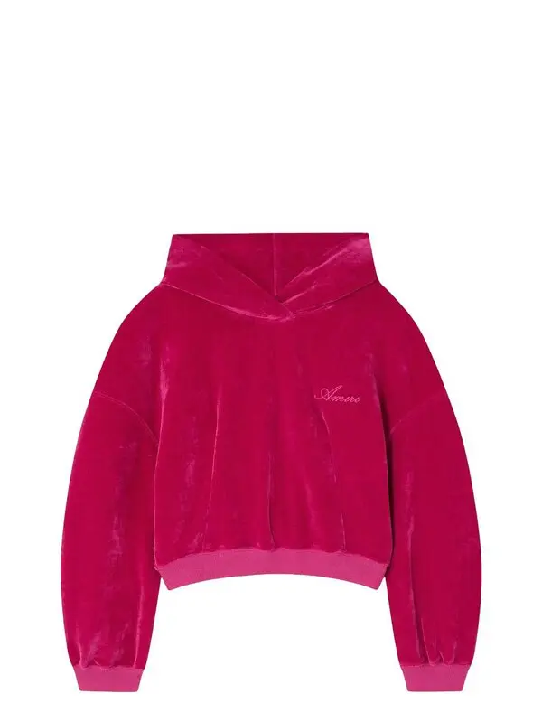 Amiri Cropped Cotton-velour Hoodie - Fuchsia