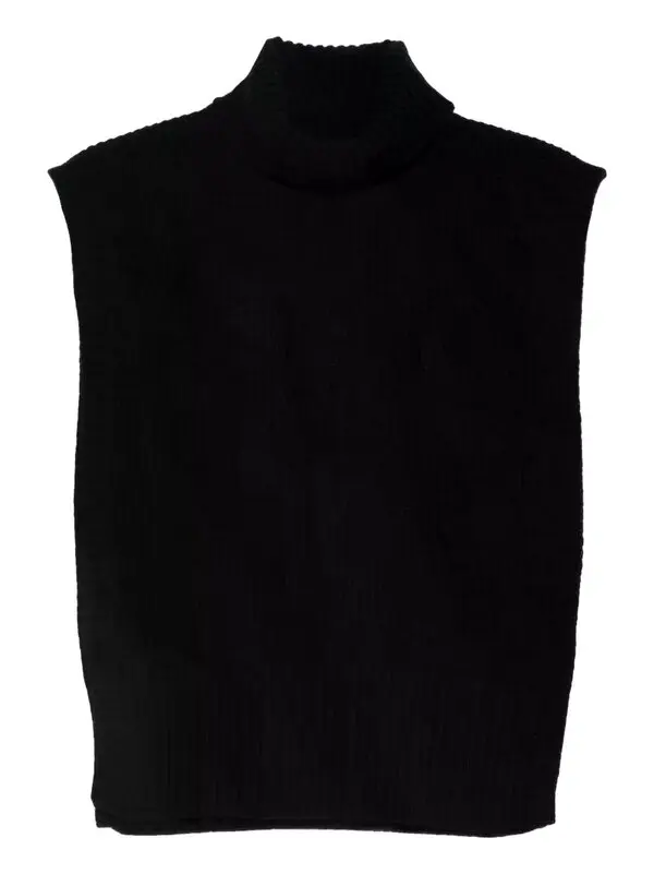 DAVANTINO Wool Turtleneck Sleeveless Sweater - Black