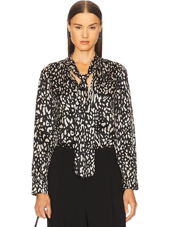 NILI LOTAN Janese Blouse - Large Black Cheetah Print