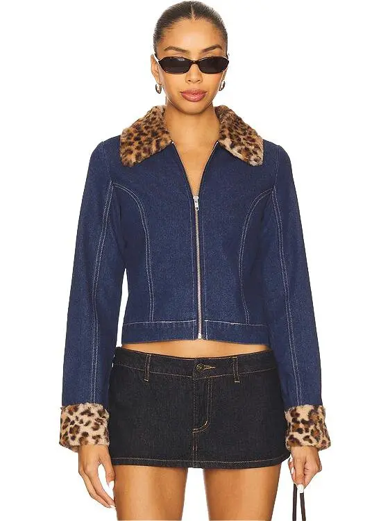 Central Park West Gia Denim Jacket With Faux Fur - Dk Denim