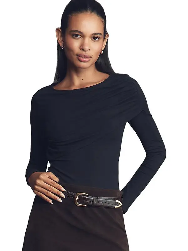 Anthropologie Ruched Off-shoulder Top - Black Onyx
