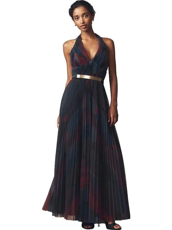 HUTCH Liona Halter V-neck Tulle Maxi Dress - Black