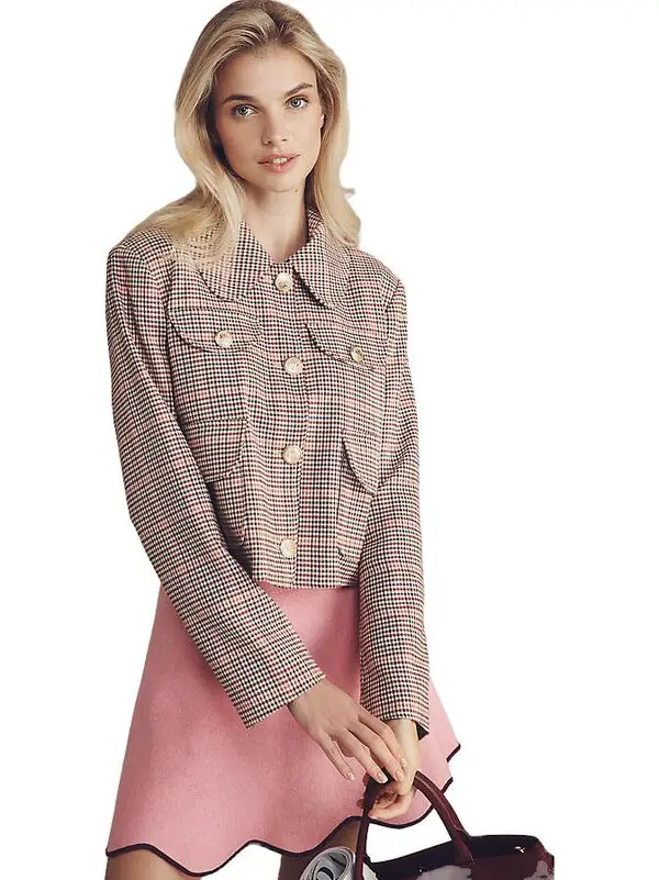 Avec Les Filles Plaid Lady Jacket - Burgundy Plaid