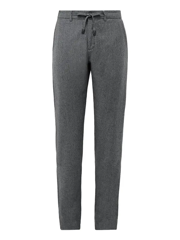 Canali Tapered Wool-flannel Drawstring Trousers - Gray