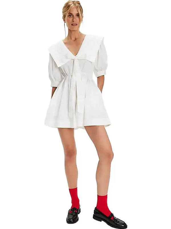 For Love & Lemons Poplin Mini Dress With Puff Sleeves - White