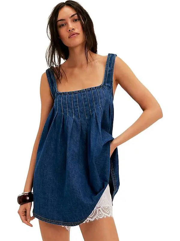 Free People Katie Denim Tunic - Deep Wash