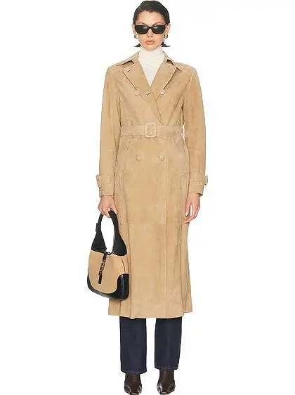 Nour Hammour Tailored Suede Trench Coat - Sable