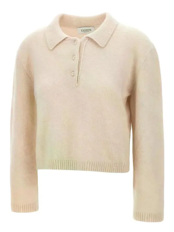 LANEUS Long-sleeve Ribbed Polo Top - Neutrals