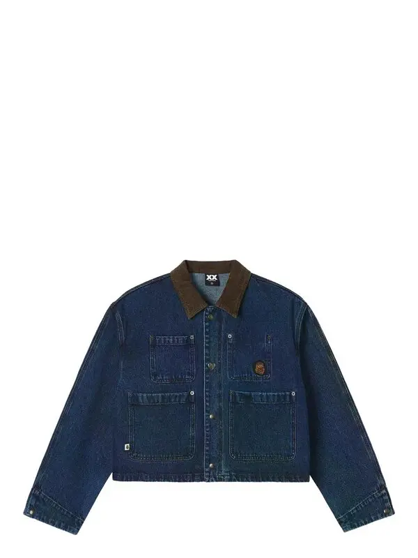 FINGERCROXX Corduroy-collar Denim Jacket - Blue
