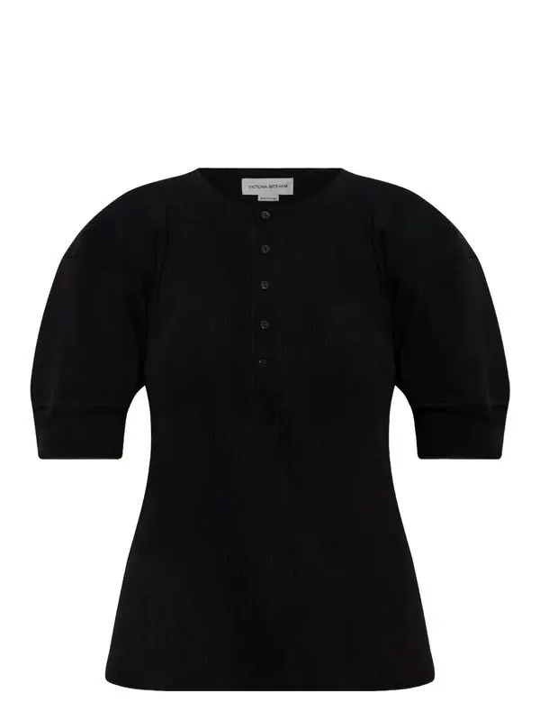 Victoria Beckham Puff-sleeve Ribbed Top - Black