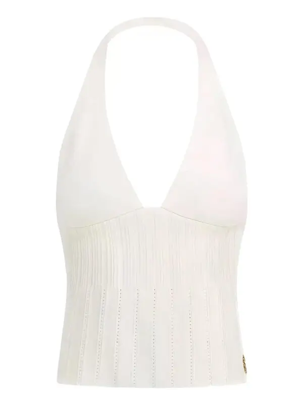 Roberto Cavalli Halterneck Ribbed Top - White