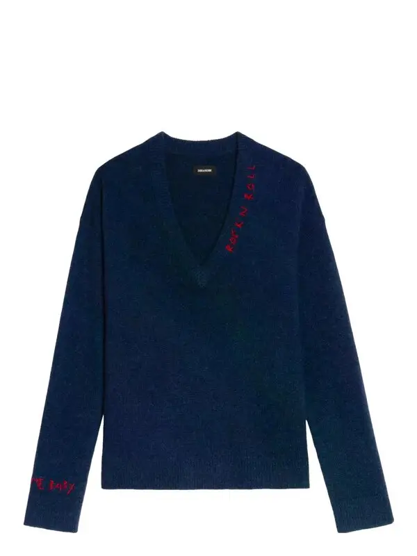 Zadig&Voltaire Miky Embroidered V-neck Sweater - Blue