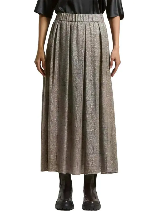 Peserico Metallic-check Pleated Skirt - Brown