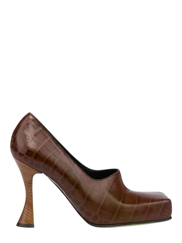 Moschino Crocodile-embossed Leather Pumps - Brown