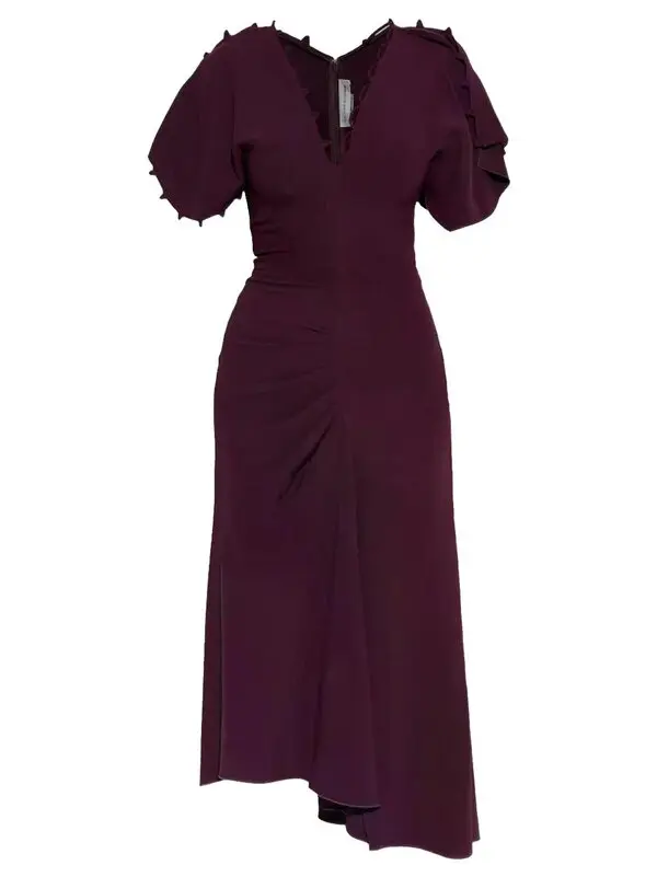 Victoria Beckham Asymmetric Midi Dress With Ruffled Sleeves - Red
