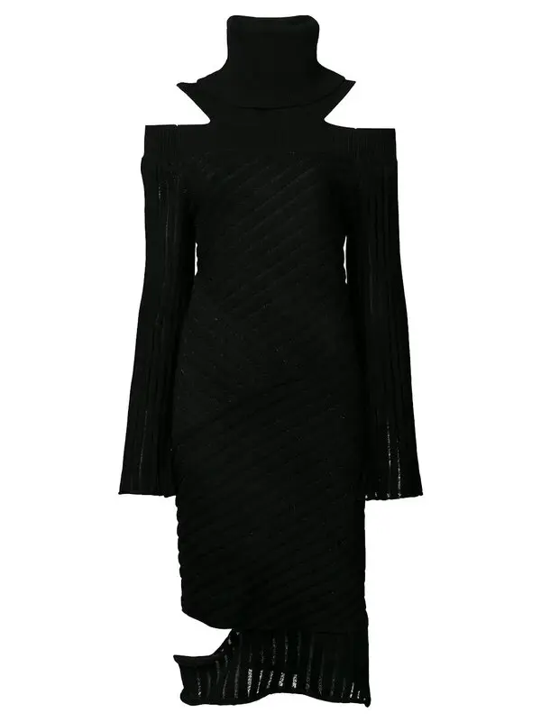 Valery Kovalska Ribbed Cold Shoulder Dress - Black
