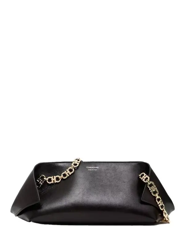 FERRAGAMO Folded Flap Shoulder Bag With Chain-link Strap - Black