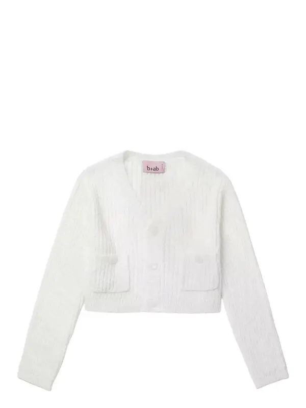 B+AB Ribbed Knit Cardigan With Pockets - White