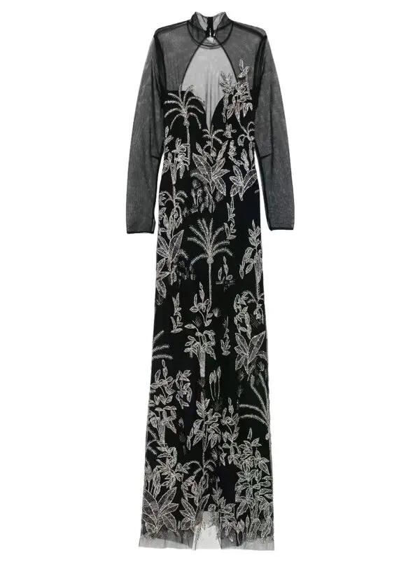 Costarellos Floral-embroidered Maxi Dress - Black