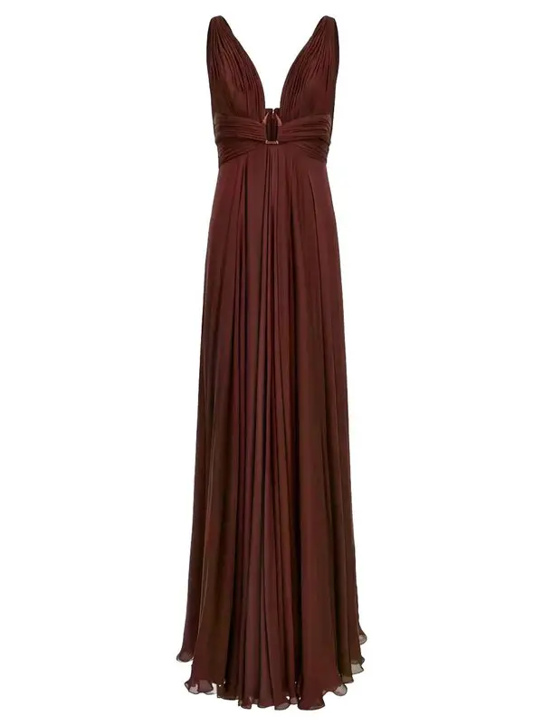 Roberto Cavalli Pleated V-neck Maxi Dress - Brown
