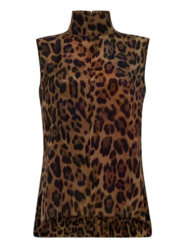 Adam Lippes Leopard-print High-neck Top - Brown