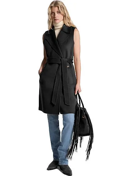 Michael Kors Wool-blend Belted Wrap Vest - Black
