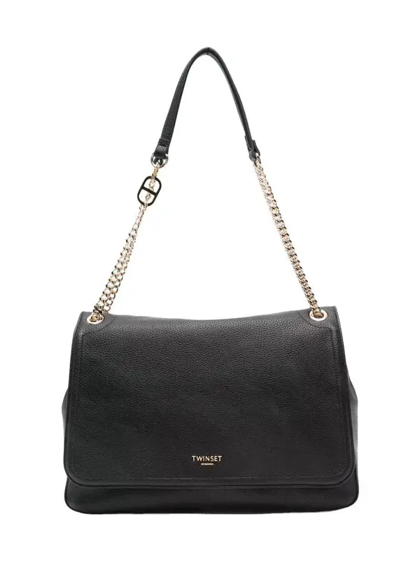 TWINSET Leather Shoulder Bag With Chain Strap - Black