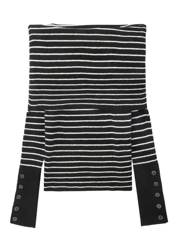 Free People Striped Off-shoulder Sweater - Black