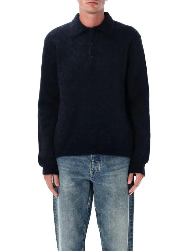 SUNFLOWER Mohair Blend Polo Sweater - Navy