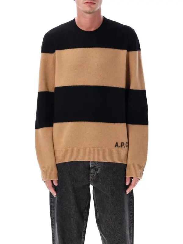 A.p.c. Striped Wool Jumper - Camel Black