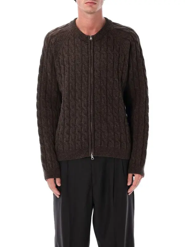 MFPEN Editor Zip Sweater - Brown Cable Knit