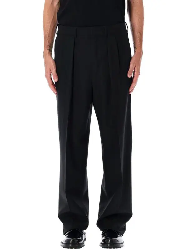 TOM FORD Wide Wool Double-pleat Trousers - Black