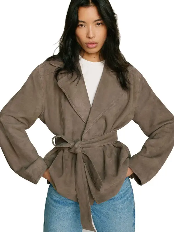 REFORMATION Veda Jaden Cropped Trench Coat - Brown