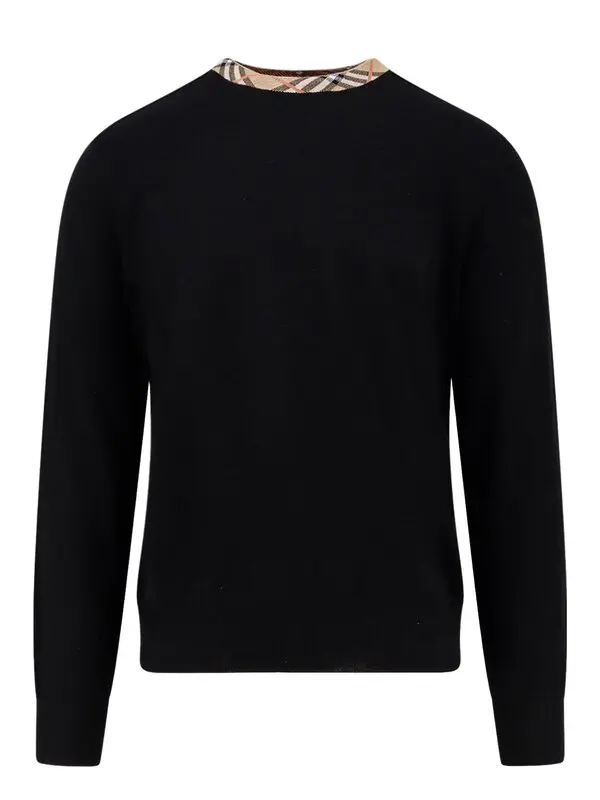 Burberry Wool Sweater With Check Profiles - Black