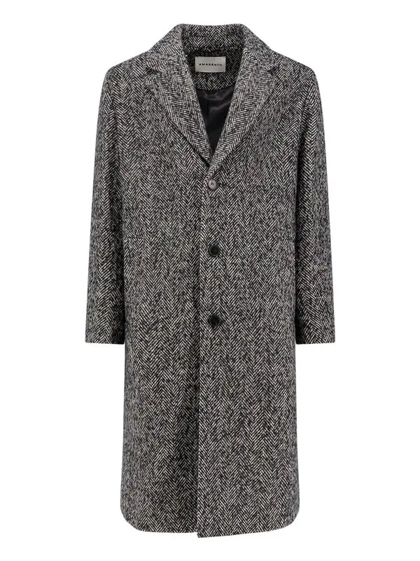 AMARANTO Herringbone Wool Coat - Black