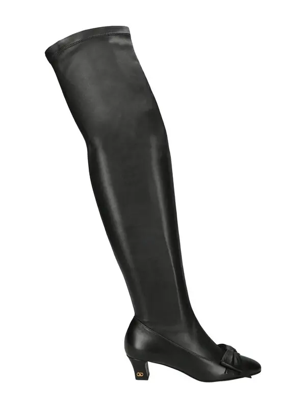 Valentino Garavani Leather Bowow Over-the-knee Boots 45 - Black