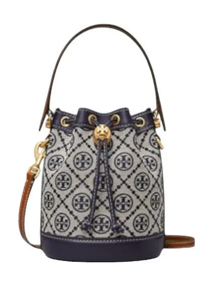 Tory Burch Mini T Monogram Bucket Bag - Tory Navy Blue